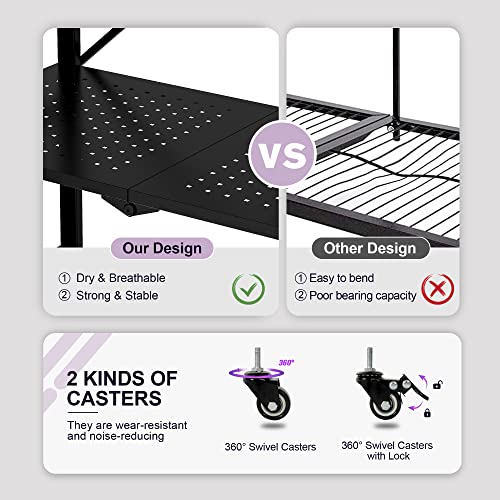 CuHome 3-Tier Foldable Storage Shelves with Wheels, Metal Folding Organizer Rack, Collapsible Shelves Heavy Duty Shelving Units for Kitchen Garage (3-Tier)