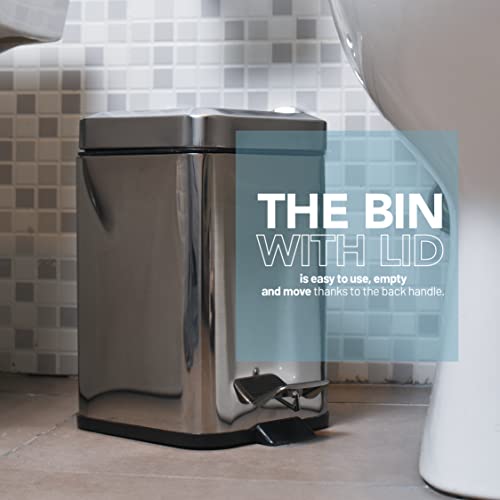 AWENN - Kitchen Garbage Trash Can with Lid and Pedal - Touchless Round Shape Waste Bin - Stainless Steel Dustbin with Removable Inner Bucket for and Outdoors β Gray (1.6 Gallon β 6 Liters)