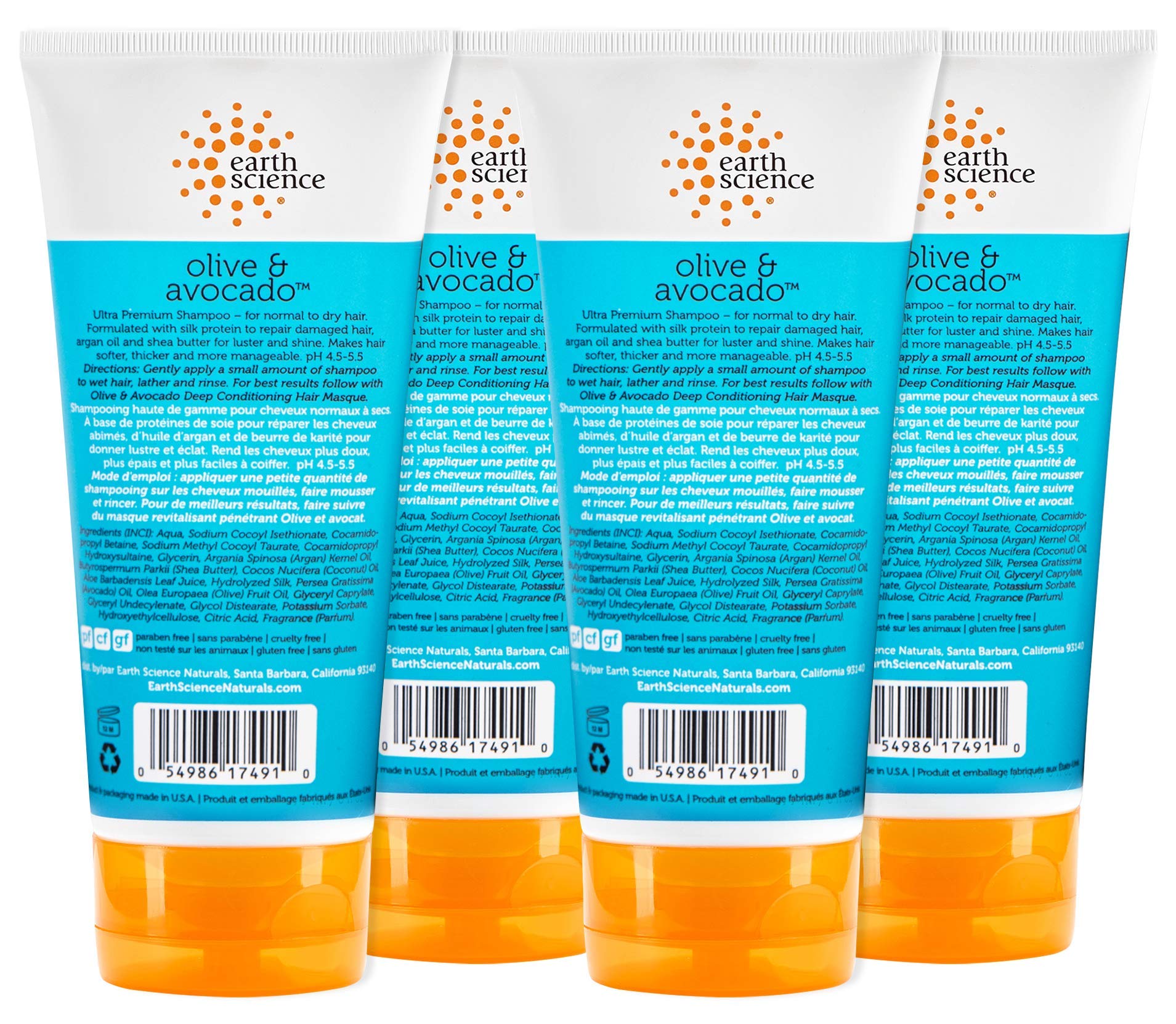 EARTH SCIENCE - Olive & Avocado Oil Shampoo: Super Concentrated for Normal to Dry Hair (4pk, 6 oz.)