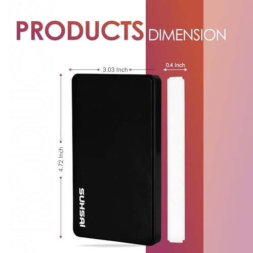 SUHSAI Portable 500GB External Hard Drive, HDD Backup Storage with USB 2.0 Fast Data Transfer, Ultra Slim & Light Hard Disk 2.5β Compatible with PC, Mac, Window, Laptop, and Desktop (Black)