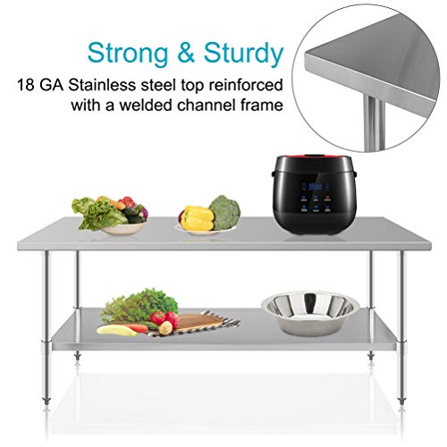 Cuilvu Stainless Steel Table 72" x 24" Commercial Work Table Outdoor Food Table Kitchen Table BBQ Prep Table for Garage, Restaurant,Hotel,Home, Warehouse, and Kitchen Silver