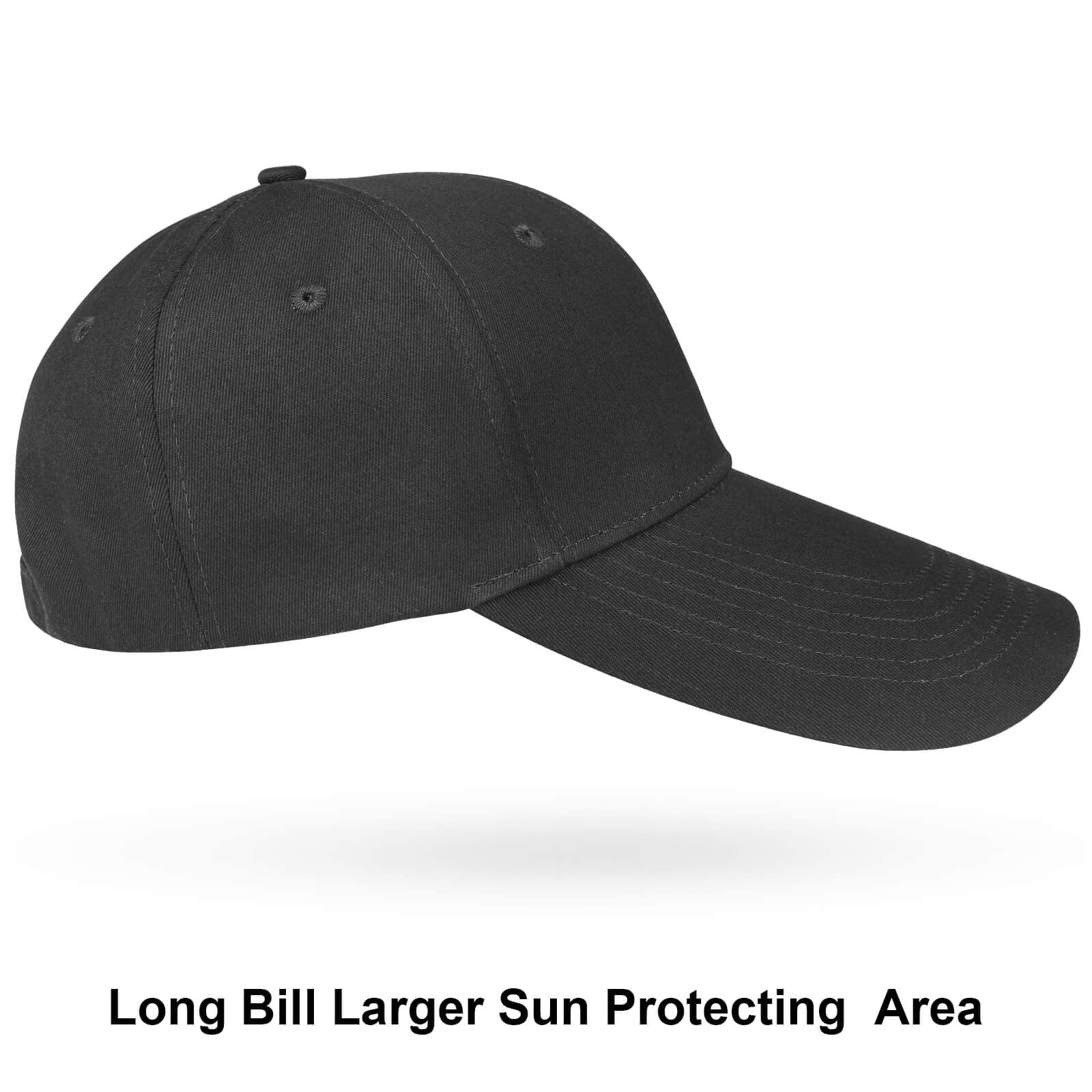 4.3" Long Bill Cap for Men Women, Adjustable Long Baseball Cap for Outdoor, Extra Long Visor Fishing Hat Cotton Long Brim Cap (Black)