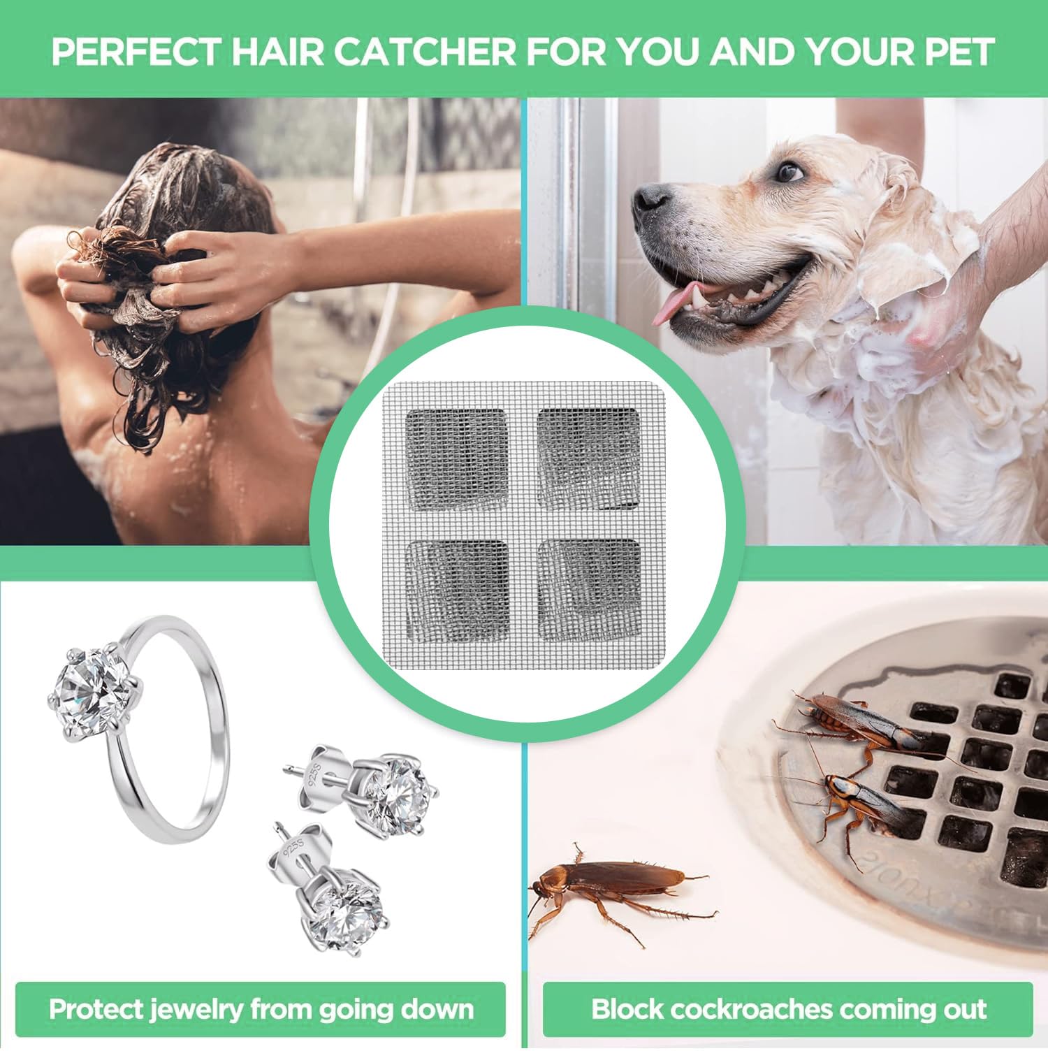 50 Pack Shower Drain Hair Catcher Disposable, Mesh Stickers,4" X 4" Shower Drain Protector for Bathroom Tub Shower and Sink