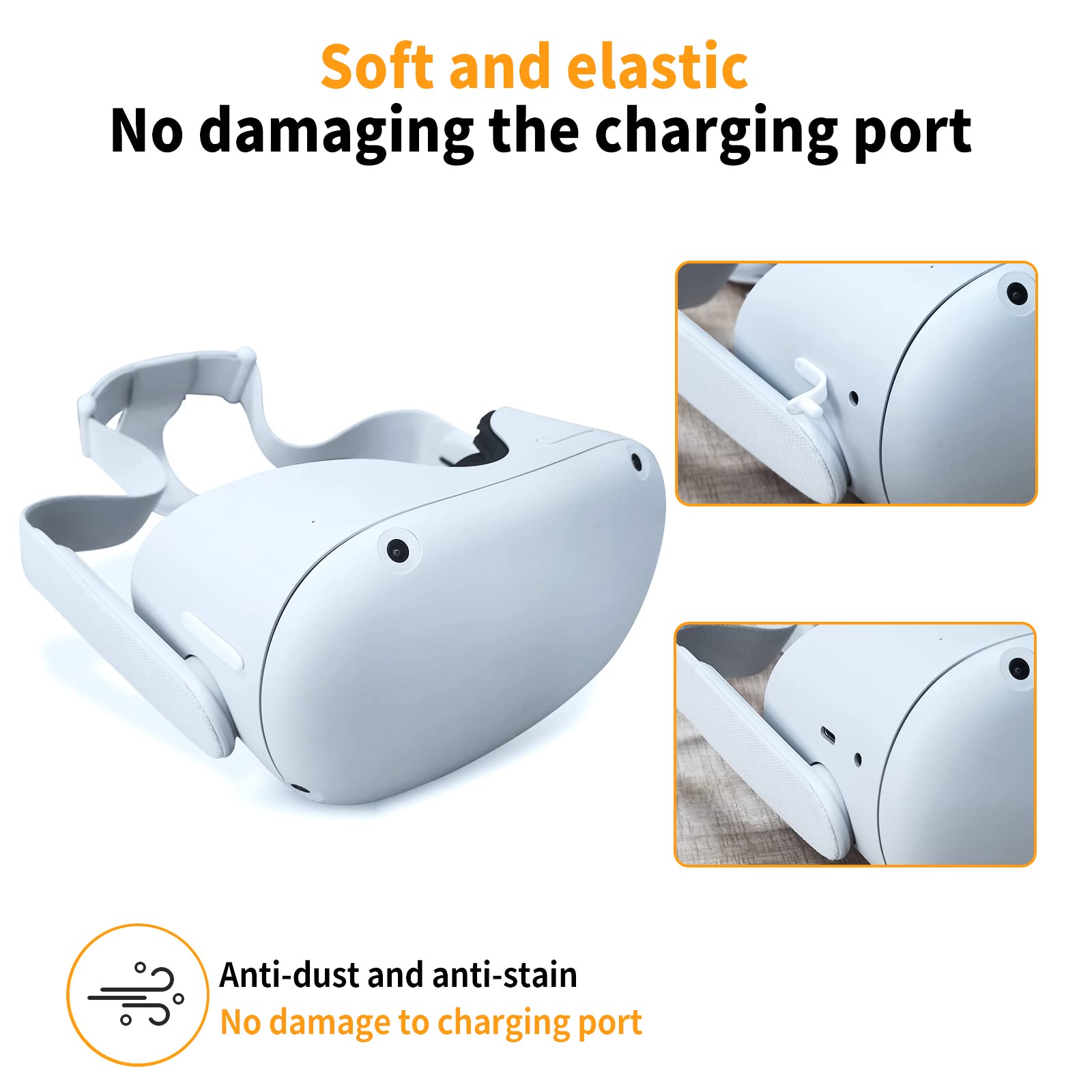 5Pack Anti Dust Plugs Compatible with Oculus Quest 2 VR Video Headset Accessories Silicone Charger Port Protector Anti Dust Plugs Caps, White
