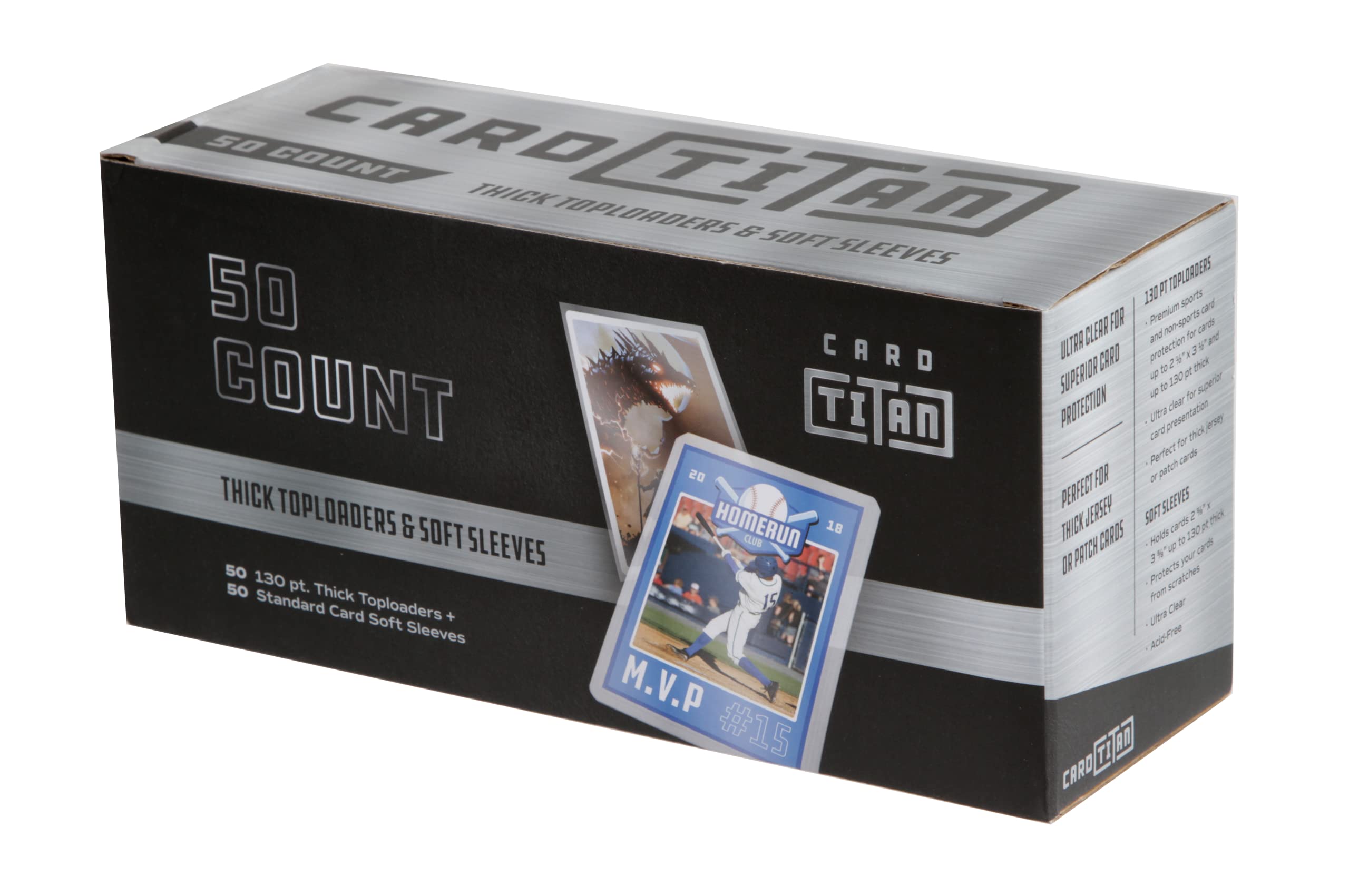 CARD TITAN PRO 3" x 4" Thick Card 130pt Toploader and Soft Sleeves 50ct - Premium Quality Ultra Clear Top Loaders and Penny Sleeves for Trading Cards - Extra Thick Card Sleeves