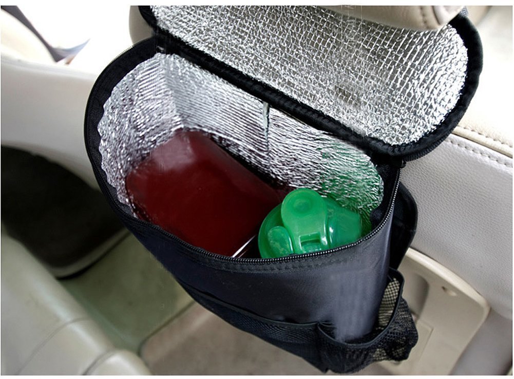 FrontTech Car Seat Back Organizer, Auto Seat Multi-Pockets Travel Storage Bag, Insulated Car Seat Back Drinks Holder Cooler, Storage Bag Cool Wrap Bottle Bag with Mesh Pockets