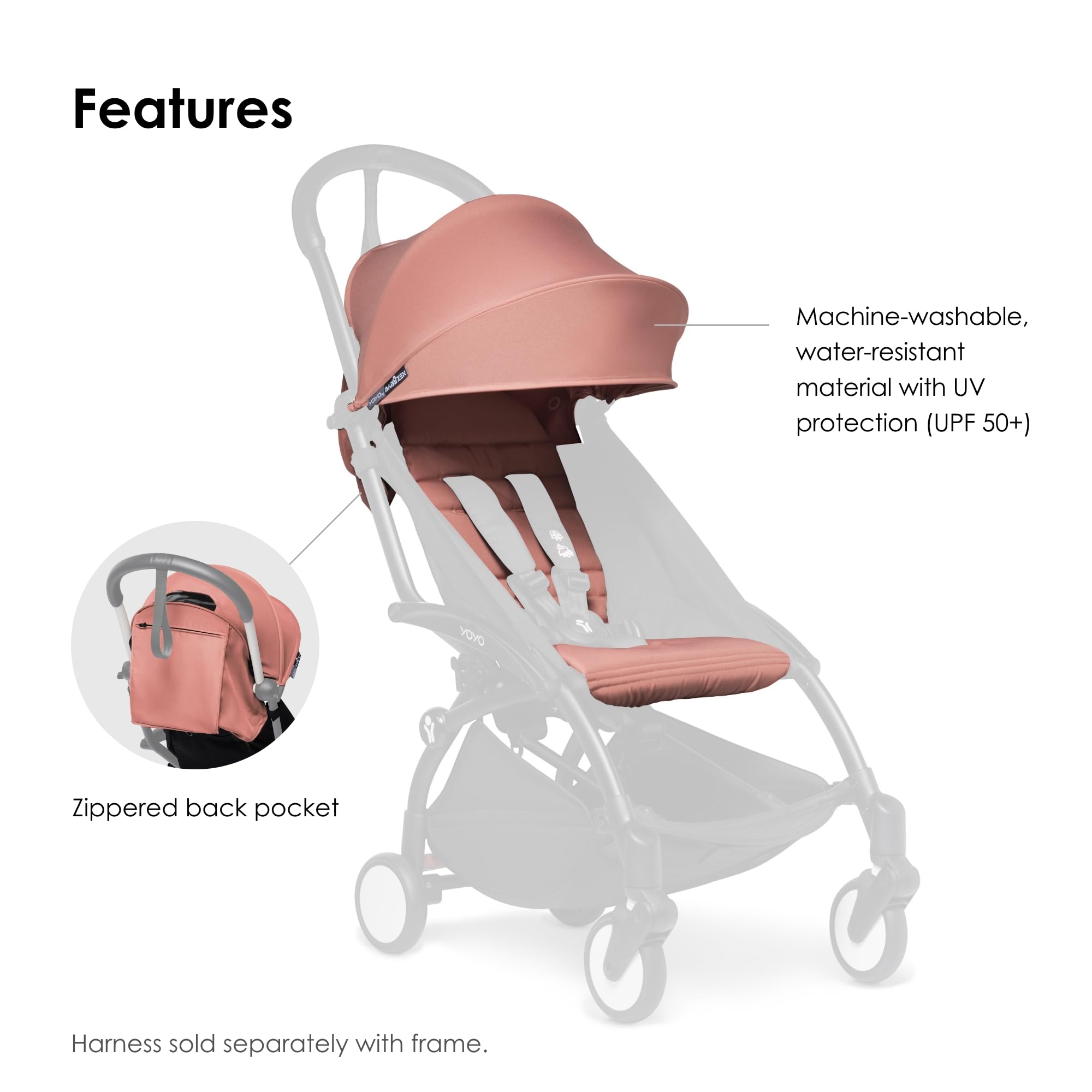 BABYZEN YOYO 6+ Color Pack, Ginger - Textiles Only: Seat Cushion, Matching Canopy & Zippered Back Pocket - Requires YOYO2 Frame (Sold Separately)