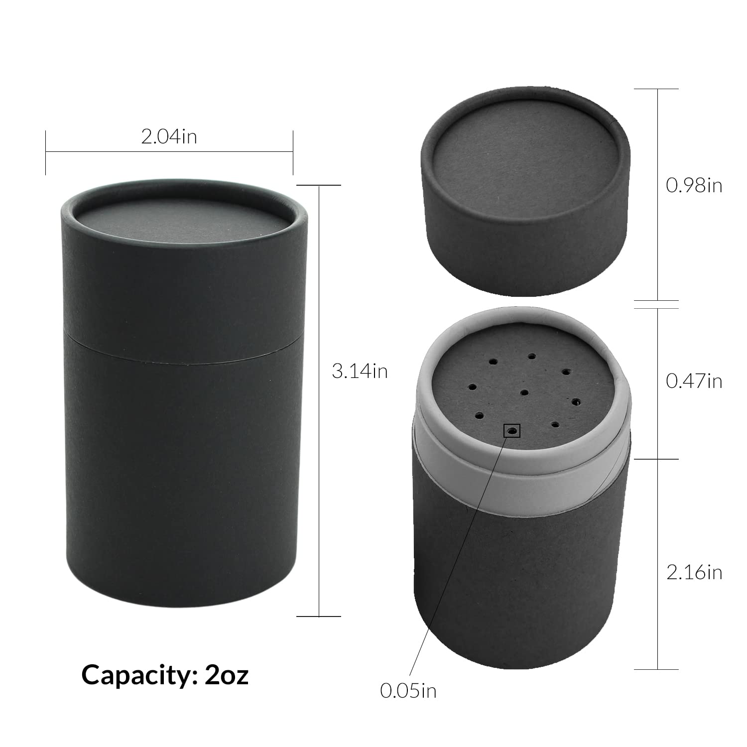 UTILE Powder Shaker Paperboard Cardboard 2 Oz Kraft Cylinder Tube with Lid β Empty Paper Sifter Containers for Storage Coffee Cosmetic Crafts (Black and Brown, 8 Pack)
