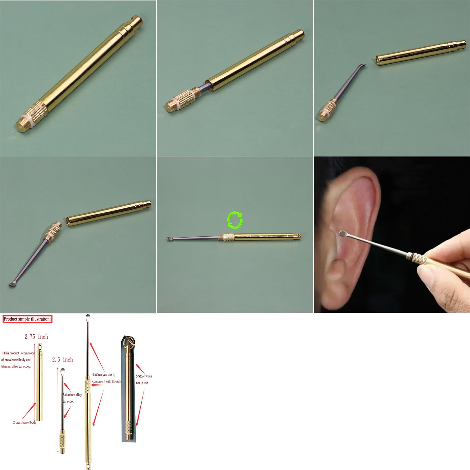 ONLYKXY Ear Wax Removal Tool,Folding Type Titanium Alloy Ear-Pick Cleaner Portable Ear Wax Removal Tools Ear Spoon Attached A Key Ring