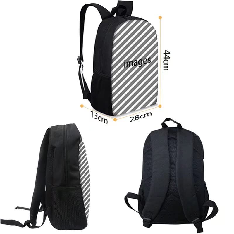 AmzPrint Ice Hockey 3 In 1 School Backpack Set 17 Inch Black Shoulder Student Backpack Insulated Lunch Box Pencil Bag Set