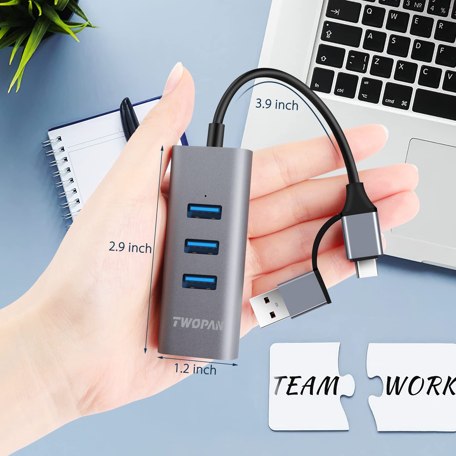 TWOPAN USB 3.0 Hub Ethernet, Aluminum USB C to Ethernet Adapter, 3 Port USB C Hub for Laptop, RJ45 LAN Adapter for 24 inch iMac 2021, New MacBook Pro/Air, Chromebook, Pixelbook, Surface, Yoga, XPS