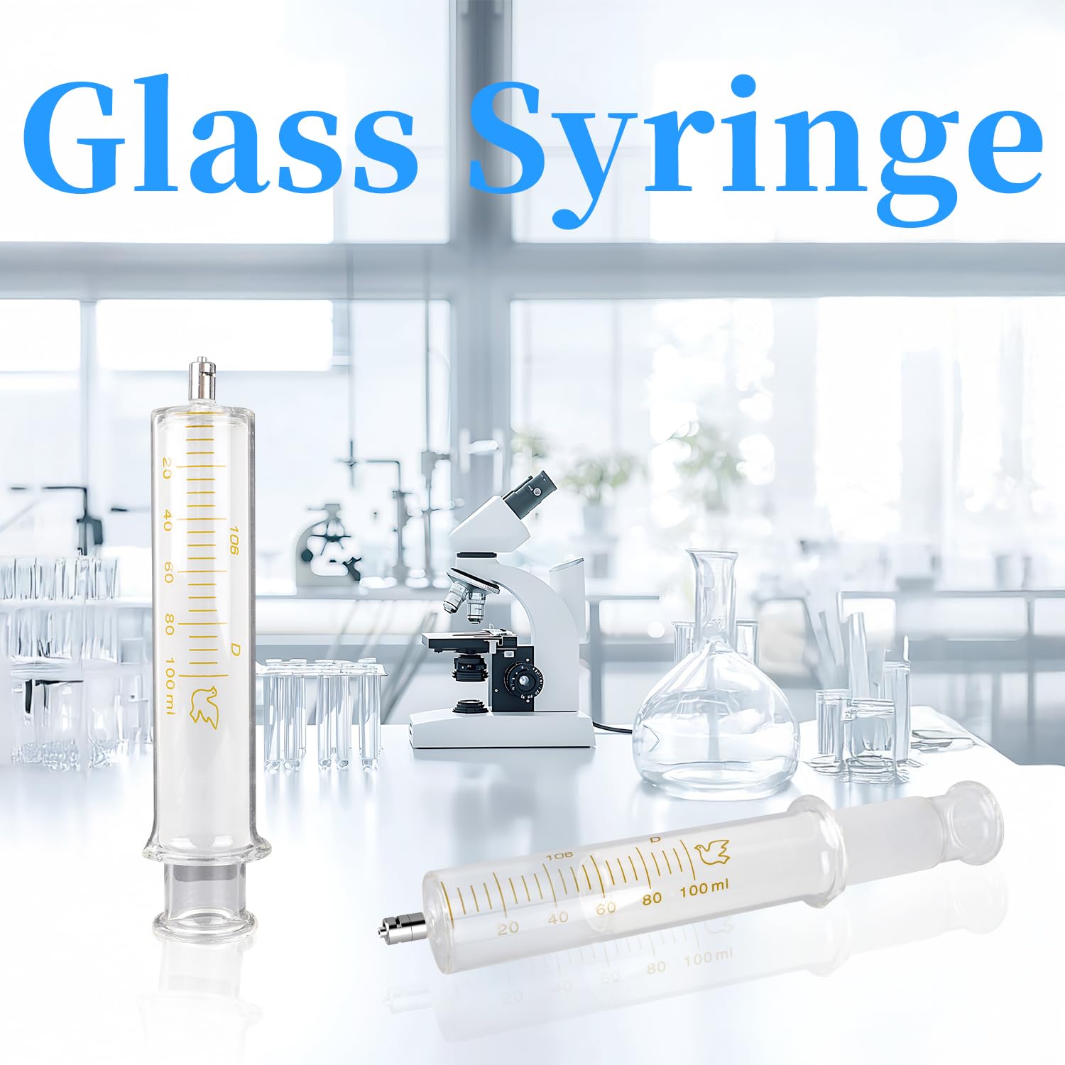 Gufastoe 1 Pack Glass Laboratory Syringes with Caps 100cc/ml for Industry