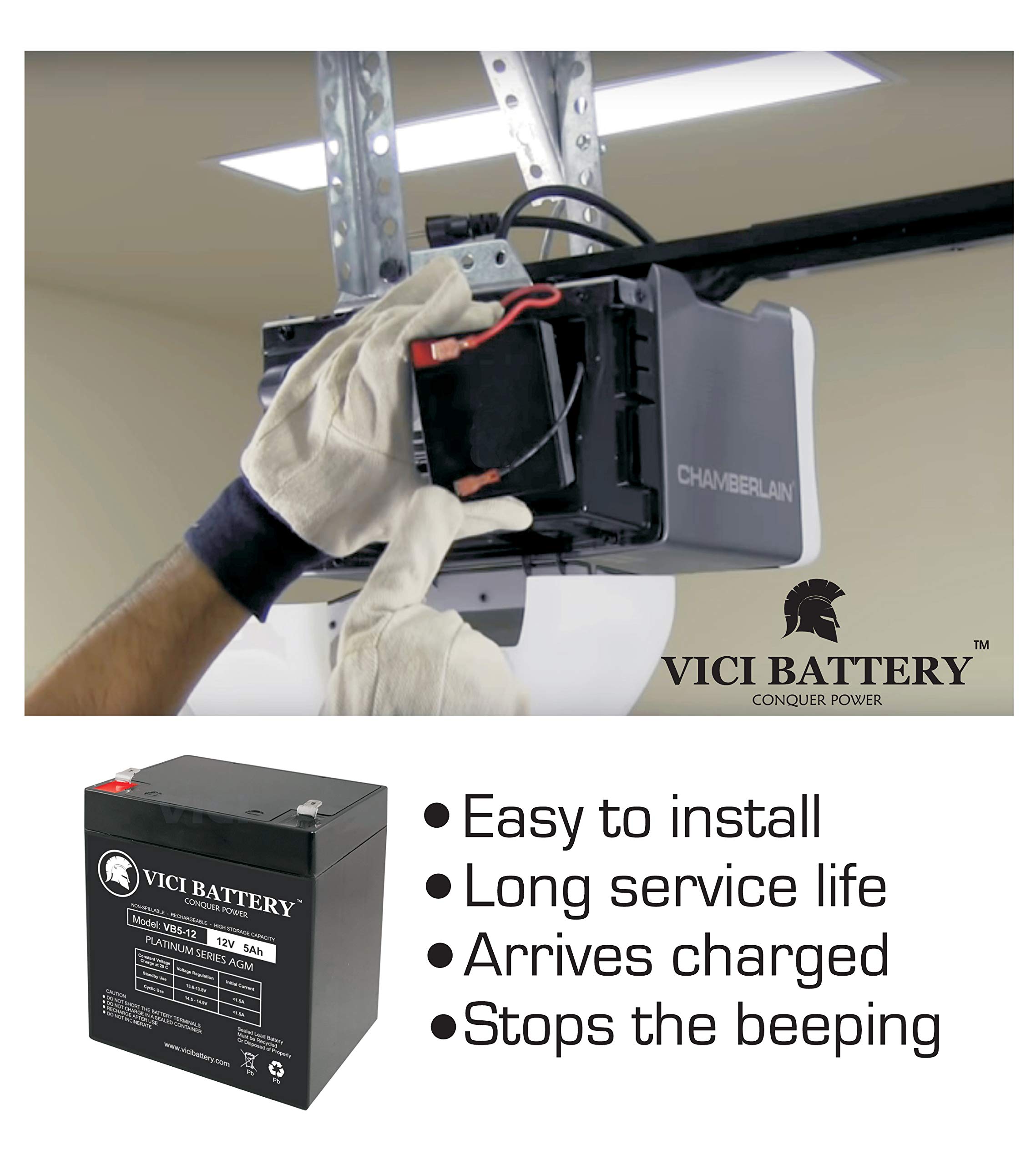 VICI Battery 12V 5Ah Chamberlain 41A6357-1 Garage Door Opener 4228 Standby Brand Product