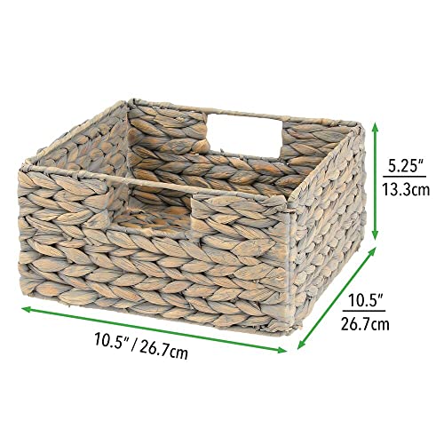 mDesign Woven Hyacinth Storage Bin Basket Organizer with Handles for Organizing Kitchen Pantry, Cabinet, Cupboard, Shelves - Holds Food, Drinks, Snacks - 4 Pack - Gray Wash