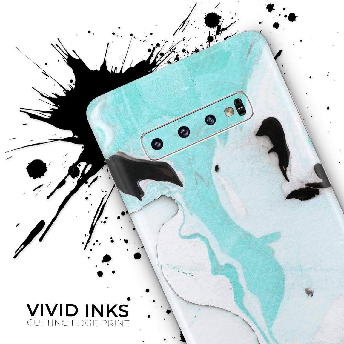 DesignSkinz Black and Teal Textured Marble Protective Vinyl Decal Wrap Skin Cover Compatible with The Samsung Galaxy S20 (Screen Trim & Back Glass Skin)