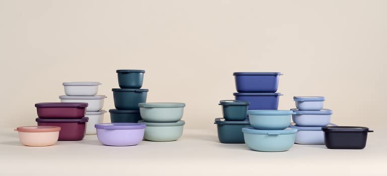 Mepal, Cirqula Set of 4 Multi Food Storage and Serving Bowls with Lids, Food Prep Containers, Deep, Nordic Denim, 1 each (17oz, 34oz, 68oz,101 oz), 1 Set
