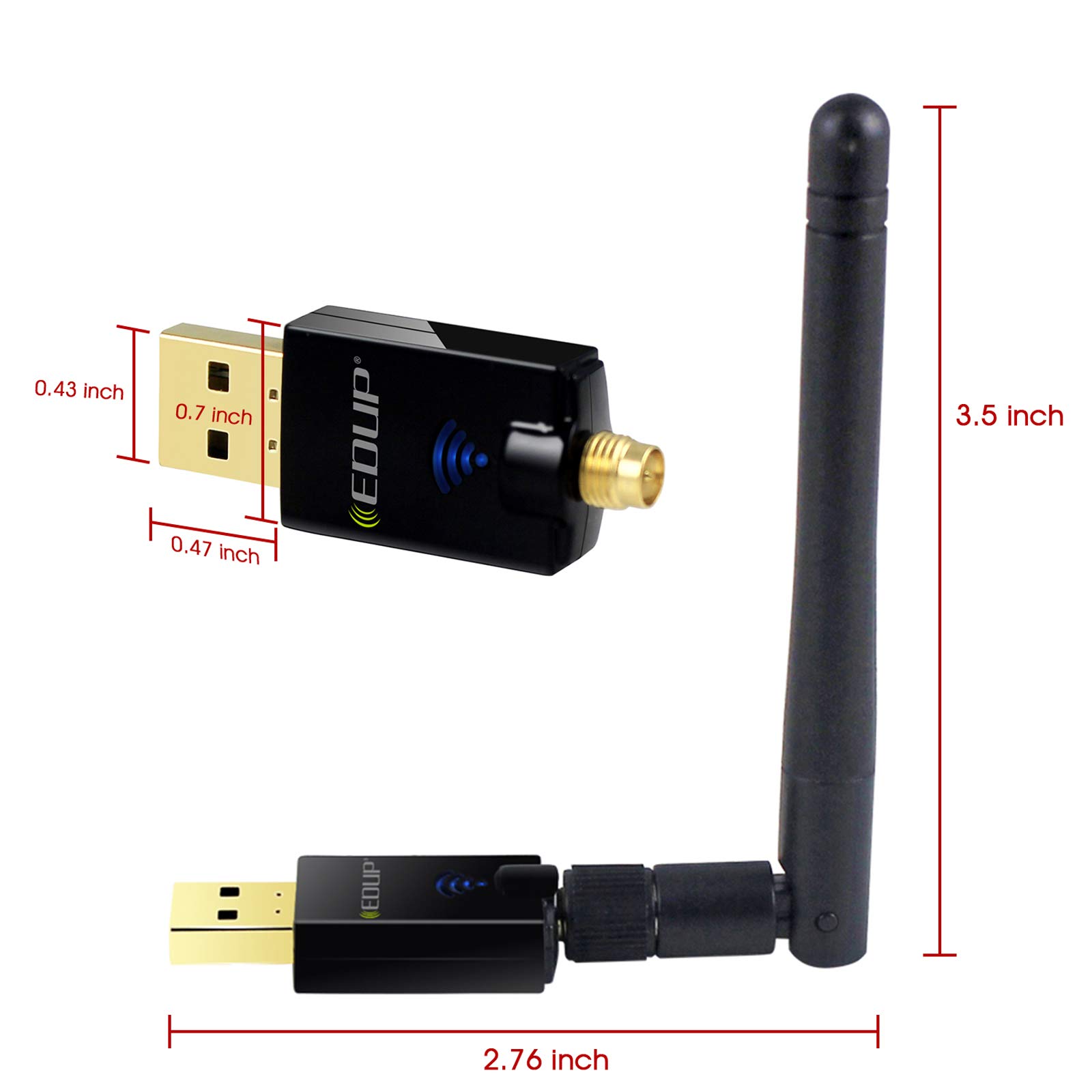 USB Wifi Adapter AC600Mbps with Wi-Fi Antenna for Laptop Desktop PC,Dual Band 5.8G/2.4Ghz Wireless Network Adapters Compatible OS with Windows XP/Vista/ 7/8.1/8 /10 / and Mac Os X 10.6-10.15