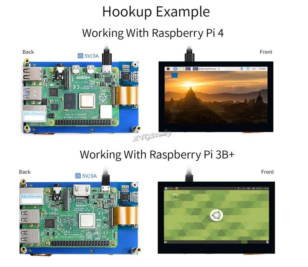 XYGStudy 4.3inch for Raspberry Pi IPS LCD Capacitive Touch Display Screen 800×480 4.3inch IPS Wide Angle MIPI DSI Interface for Raspberry Pi 4 3 2 Model B B+ A+ Raspbian Retropie Ubuntu Driver Free
