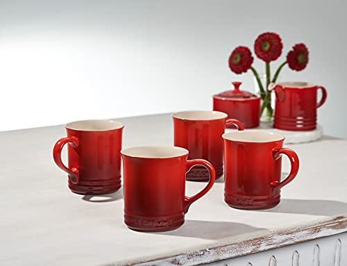 Le Creuset Stoneware Set of 4 Mugs, 14 oz. each, Cerise