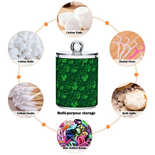 ALAZA 4 Pack Qtip Holder Dispenser Shamrock St. Patrick's Day Bathroom Organizer Canisters for Cotton Balls/Swabs/Pads/Floss,Plastic Apothecary Jars for Vanity