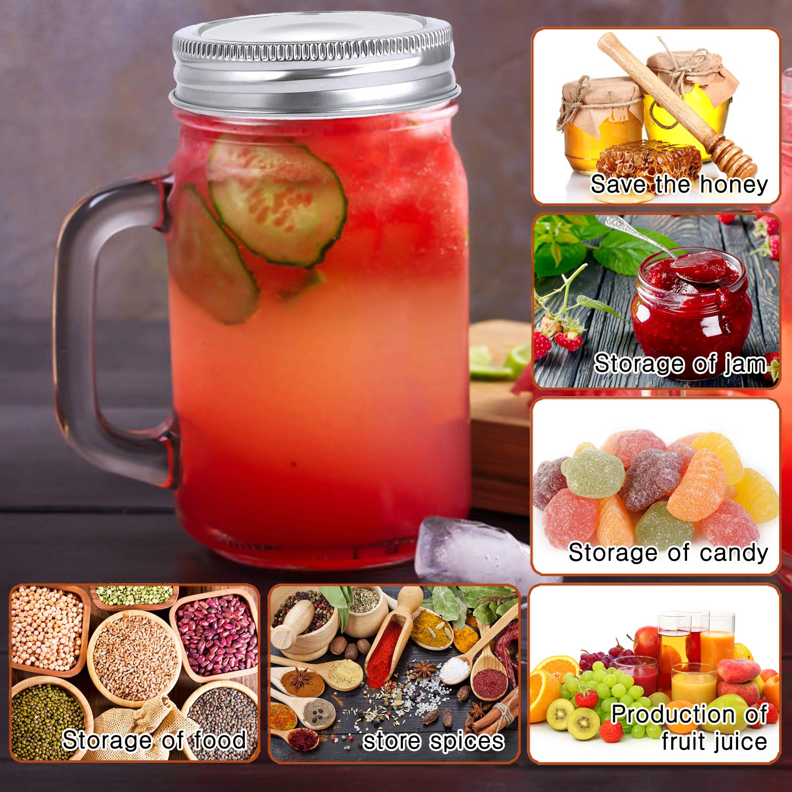 48Pcs Wide Mouth Canning Lids and Rings Mason jar lids Reusable Leak Proof Split-Type Silver Lids with Silicone Seals Rings (86mm)