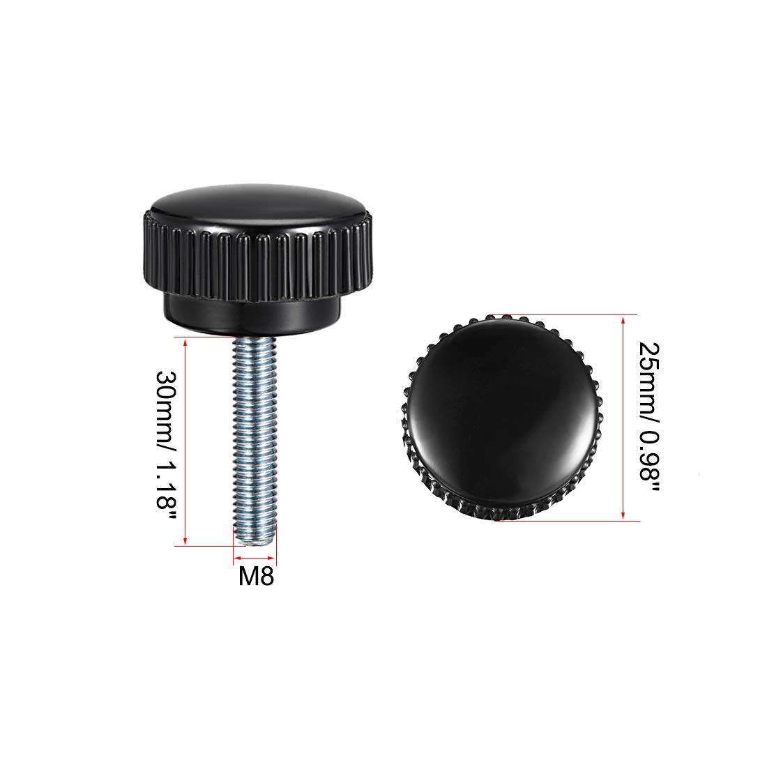 uxcell M8 x 30mm Male Thread Knurled Clamping Knobs Grip Thumb Screw on Type 5 Pcs