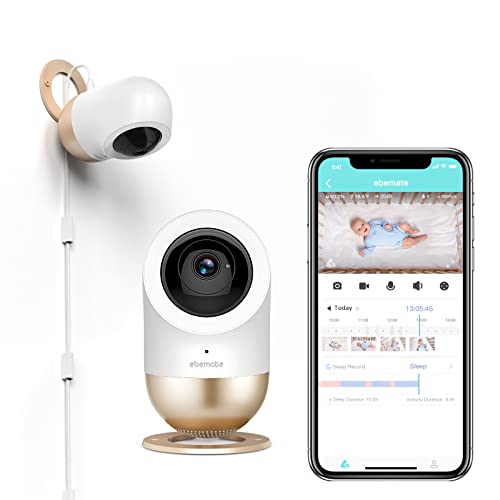 ebemate 1080P Smart Baby Monitor Camera,AI Video Baby Monitor with HD Video & Audio No Glow Night Vision,Soft Night Light,Temp & Humidity Sensors & Two-Way Talk Audio Cam Baby Monitoring-U1 Plus