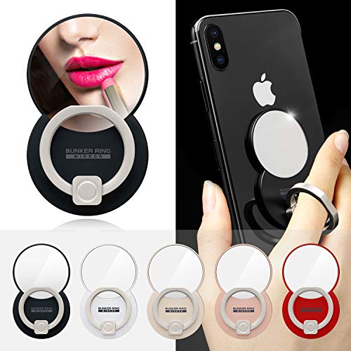 Bunker Ring Mirror - Universal Cell Phone Stand and Finger Ring Holder (Champagne Gold + Hook)