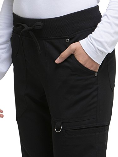 Dickies womens Mid Rise Rib Knit Waistband Medical Scrubs Pants, Black, Large US
