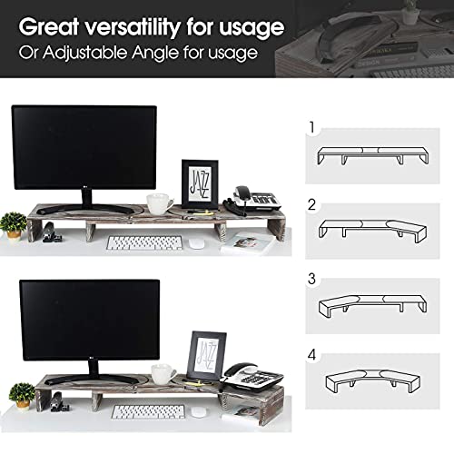 J JACKCUBE DESIGN Rustic Wood Dual Monitor Stand with Adjustable Angle Riser 2 Monitors Office Desk Organizer Computer Table top Screen Shelf for PC TV Laptop - MK547A