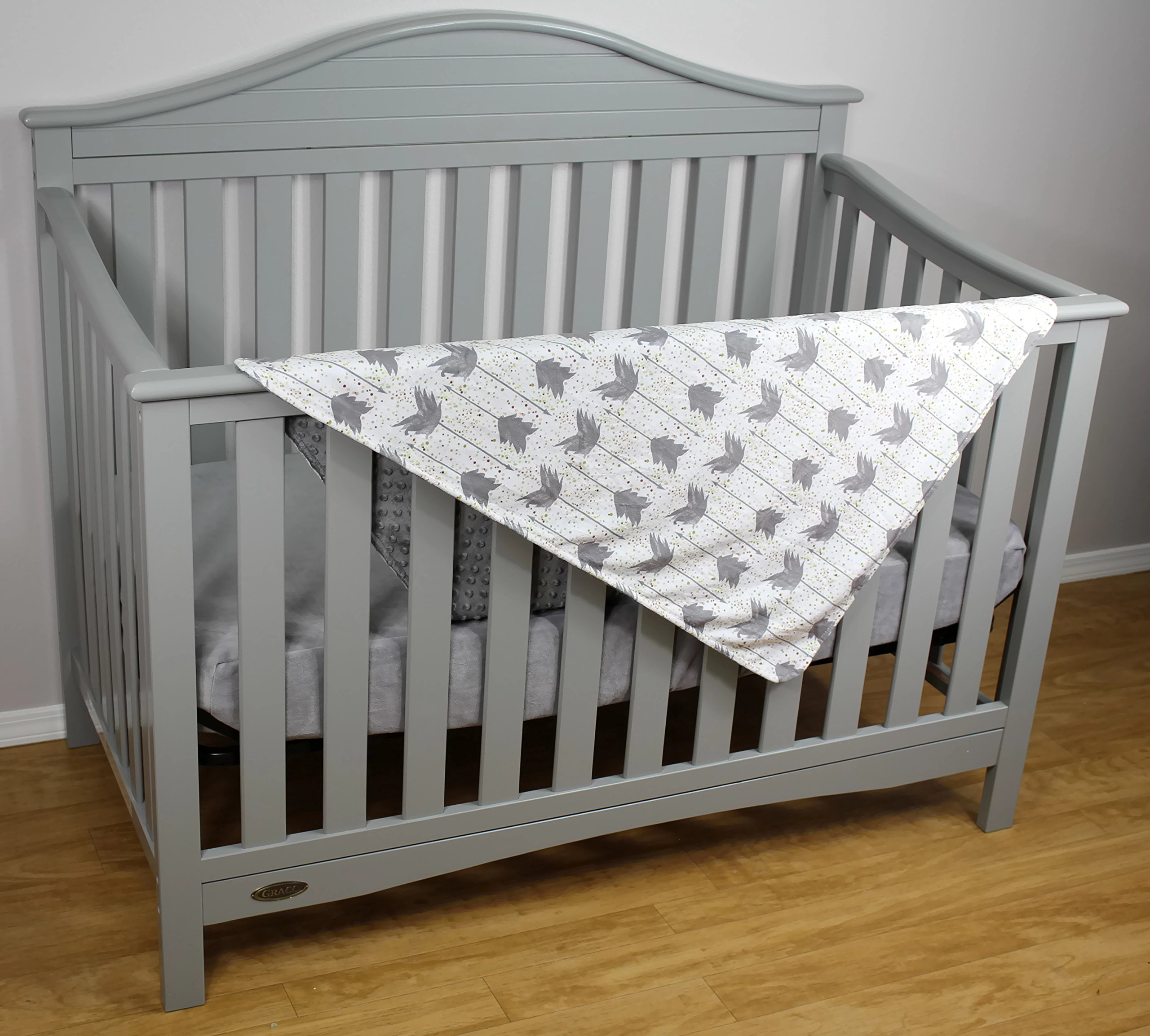 Dear Baby Gear Deluxe Baby Blankets, Custom Minky Print, Grey Arrows on Confetti, Grey Minky Dot