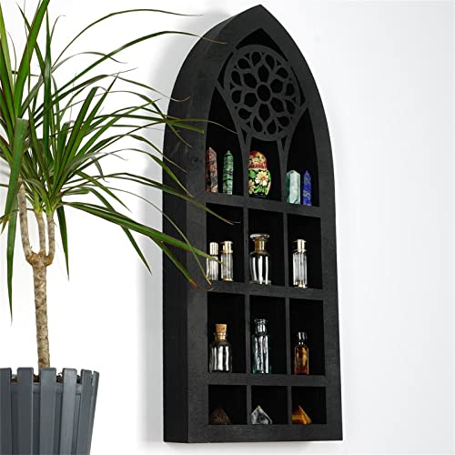 Floating Shelves Wall Mounted Gothic Boho Wall Hanging Decoration Black Creative Fairytale Essential Oil Shelf Old Church Window Crystal Wall Shelf for Living Room Bathroom Home