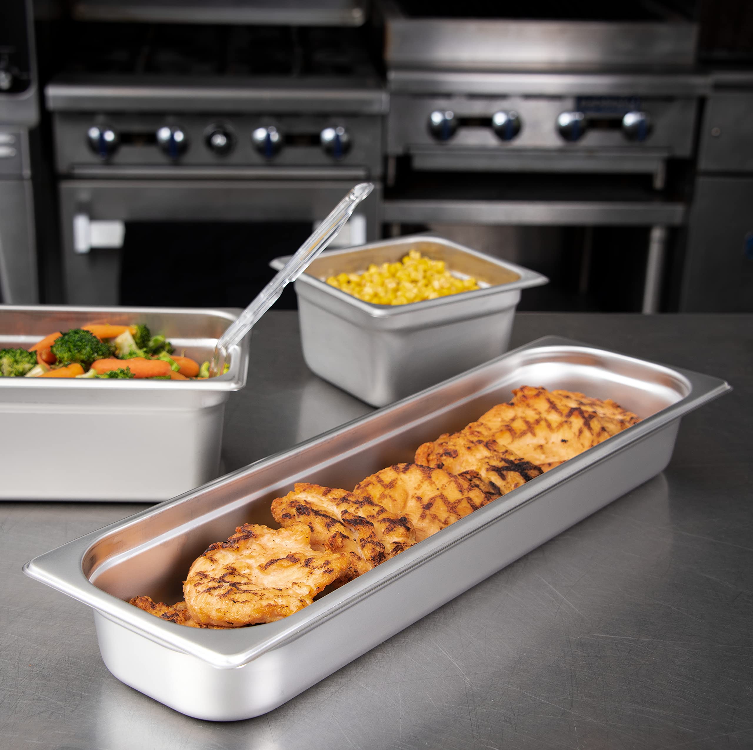 Carlisle FoodService Products Durapan Long Steam Table Pan for Catering, Hotel, and Restaurants, Stainless Steel, 1/2 Size 2.5 Inches Deep, Silver, (Pack of 6)