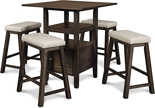 New Classic FURNITURE Derby Counter Dining Stool Set with 1 Table and 4 Chairs, Chocolate
