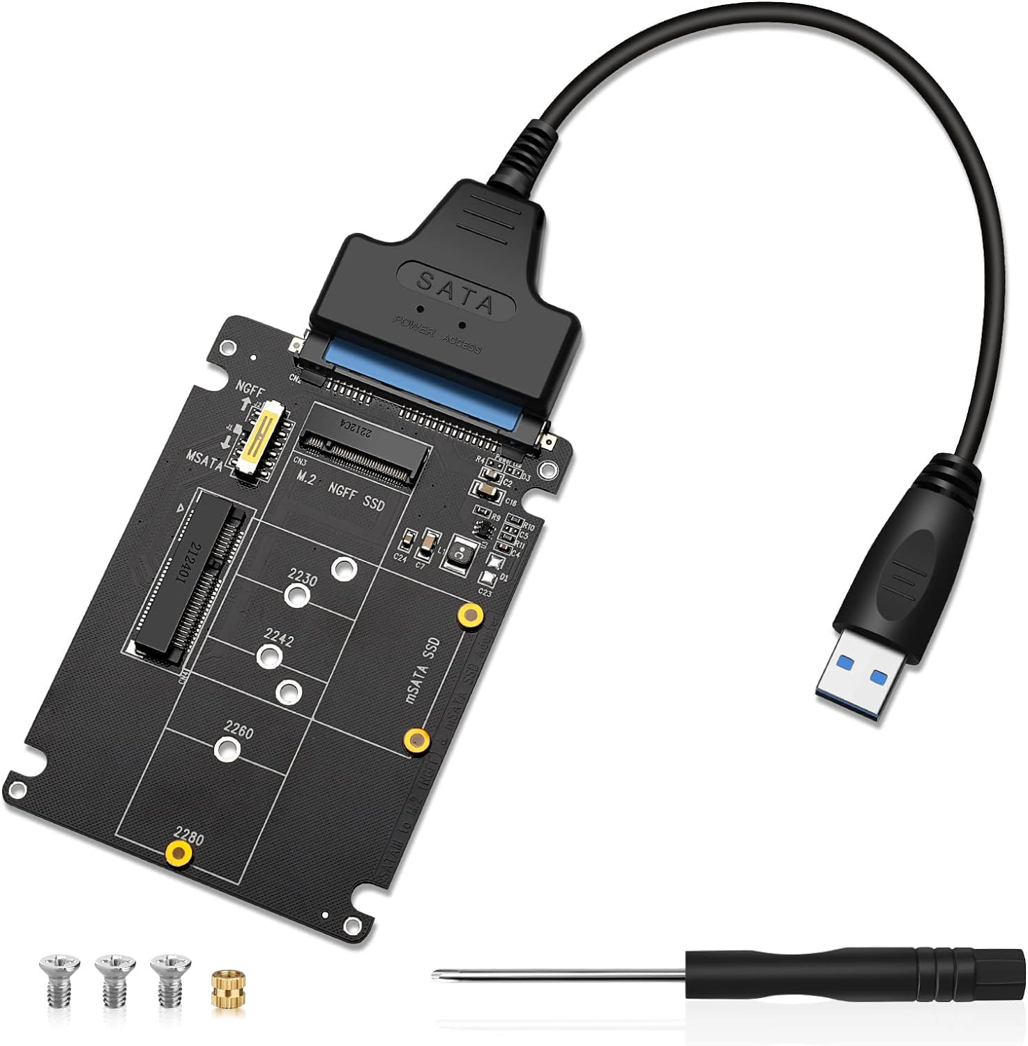 ZEXMTE M.2 NGFF or mSATA to USB 3.0 Adapter 2-in-1 NGFF or mSATA Converter Reader Card with SATA Cable Converter as Portable Flash Drive External 2.5 inch Hard Drive,Support SATA NGFF B/B+M Key SSD