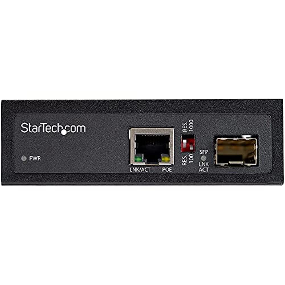 StarTech.com PoE+ Industrial Fiber to Ethernet Media Converter 60W - SFP to RJ45 - Singlemode/Multimode Fiber to Copper Gigabit Ethernet - Compact Size - IP-30/ -40 to +75C, TAA (IMC1GSFP60W)