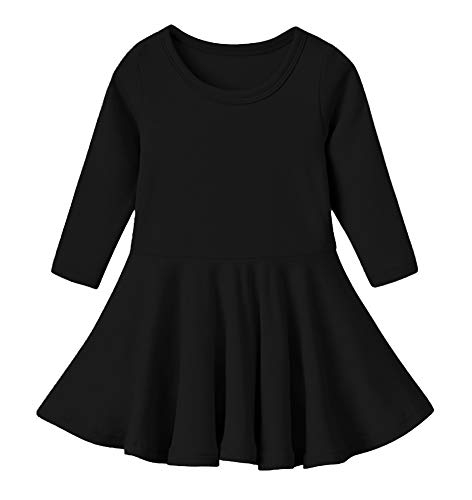 GSVIBK Baby Girls Cotton Dress Toddler Solid Dresses Girl Casual Ruffle Dresses 476 Black 110