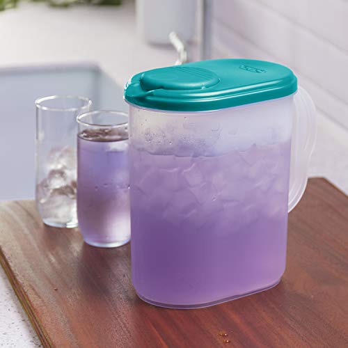 Tribello Pitcher with Lid 1 Gallon, Slim Clear Plastic Water Pitcher with Pivot-top Spout Lids, Iced Tea Pitcher for Fridge, Freezer/Dishwasher Safe, and BPA/Phthalate Free - Made in USA