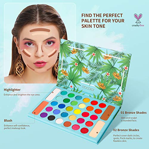 docolor Eyeshadow Palette Shimmer Matte Highly Pigmented Eye Shadow Natural Warm Glitter Long Lasting Waterproof, Professional Contour & Highlight Powder Tropical Makeup Palette (34 Color)