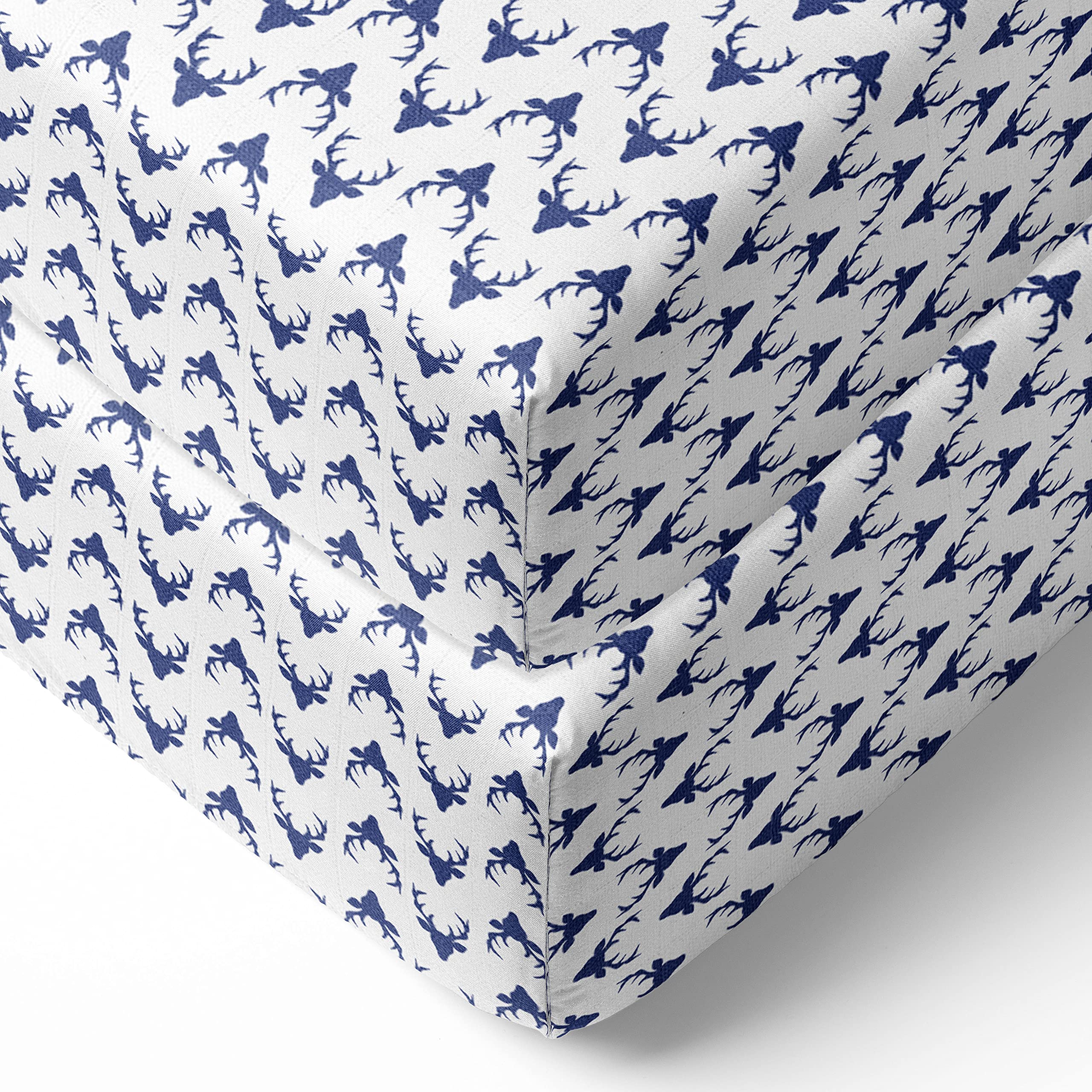 Bacati - 2 Pack Tribal/Aztec/Triangles Silky Soft Breathable 100% Cotton Muslin Baby Crib Fitted Sheets - Fits Standard 28 x 52 x 5 Crib & Toddler Mattresses (Navy Bucks)