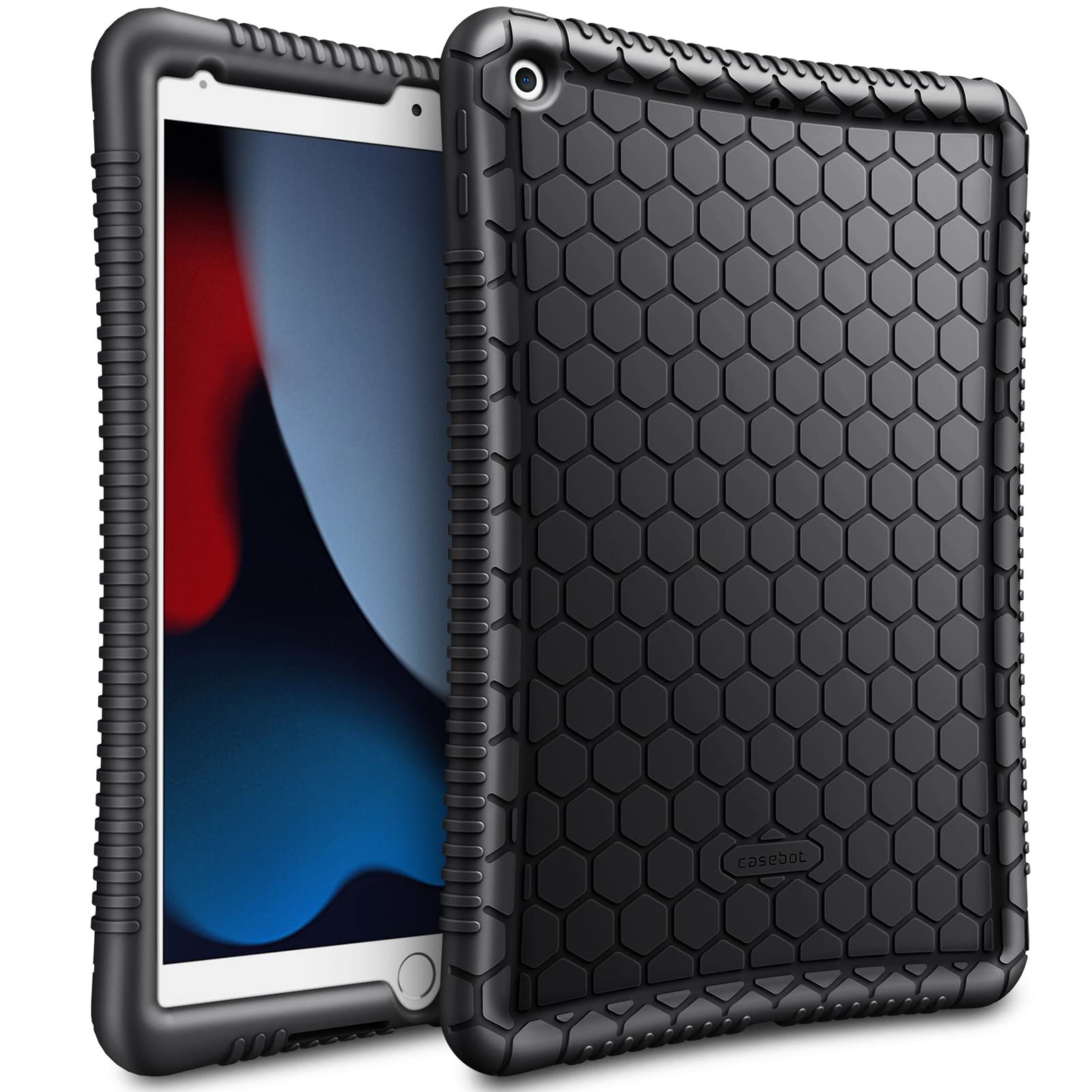 Fintie Case for iPad 9th / 8th / 7th Generation (2021/2020/2019) 10.2 Inch - [Honey Comb Series] Light Weight Anti Slip Kids Friendly Shock Proof Soft Silicone Protective Cover, Black