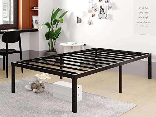 FSCHOS Bed-Frame-Twin, 16 Inch Metal Platform Twin-Size-Bed-Frame No Box Spring Needed, Heavy Duty Twin Size Bed Frame Easy Assembly, Noise Free, Black