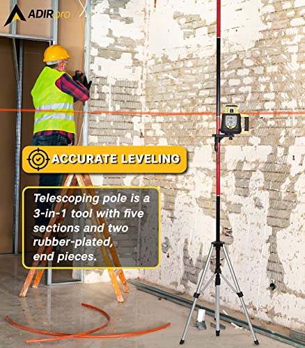 AdirPro Laser Level Pole with Tripod and Mount for Laser Levels, Rotary Lasers & Line Lasers – Telescoping Laser Pole, Mounting Bracket with 1/4”-20 & 5/8-11 Threads, and Adjustable Tripod Stand