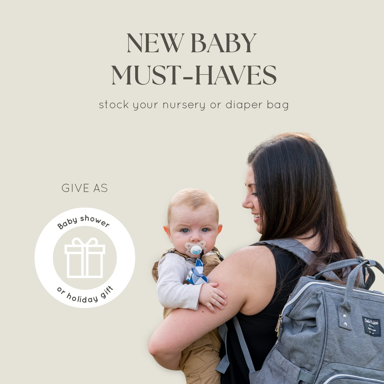 Dodo Babies Diaper Bag Backpack Set - Insulated & Waterproof Pockets - Plus Two Pacifier Clips, Binky Case & Stroller Straps (Blue/Grey)