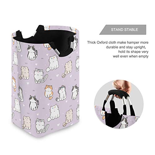 Qilmy Purple Cat Laundry Basket Collapsible Large Clothes Hamper Nursery Storage Bin with Handle for Bedroom, Bathroom, Dorm, Kids Room