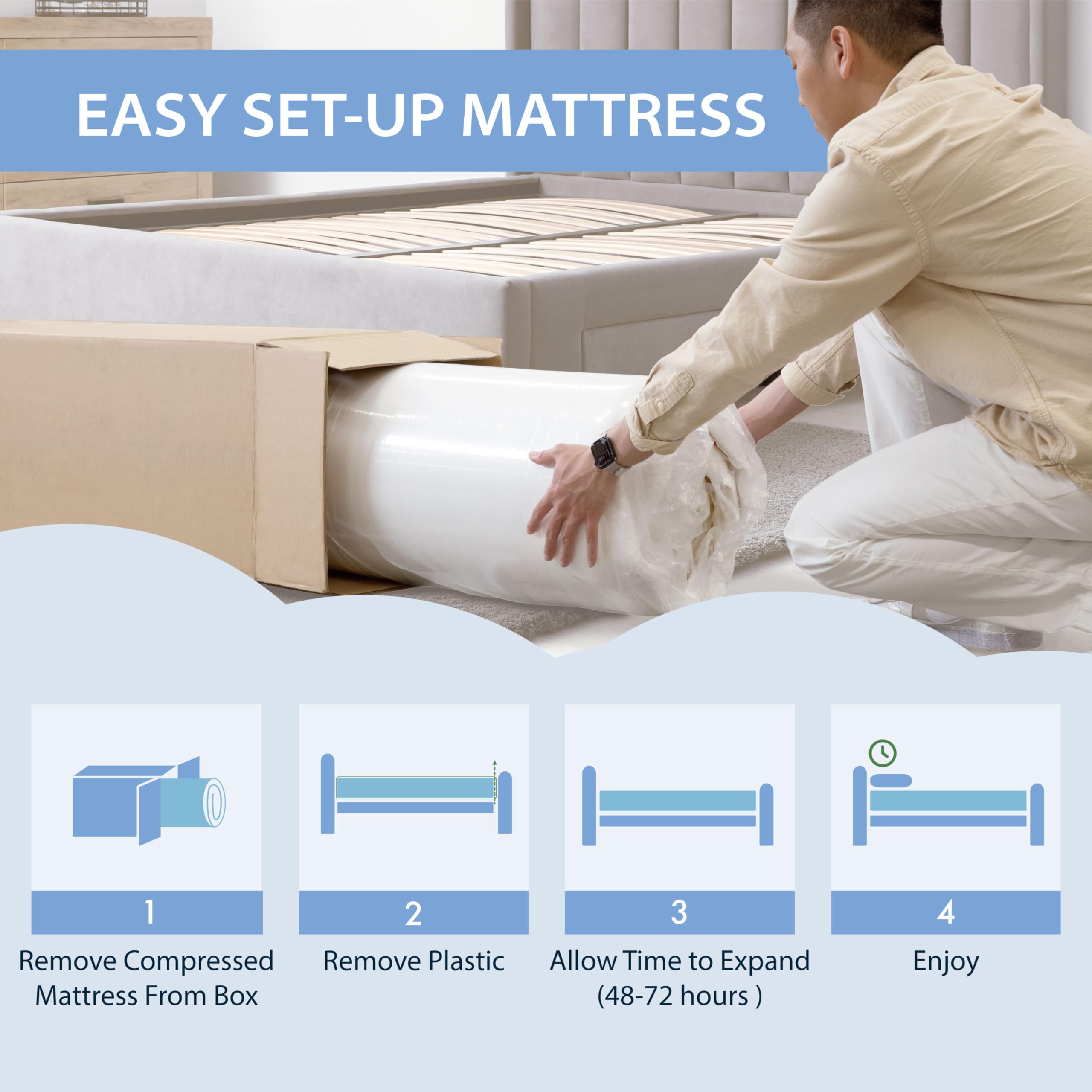 Nixy Queen Mattress 6 Inch Foam Mattress in a Box, Bamboo Charcoal Foam High-Density Base Support Foam, Pressure Relief, Medium Firm Queen Size Mattress Bedroom Essentials