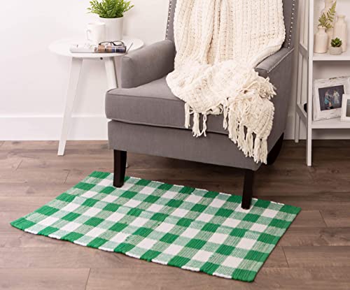 DII Buffalo Check Rug Collection, Hand Dyed Reversible Chindi Rug, 26x40, Green