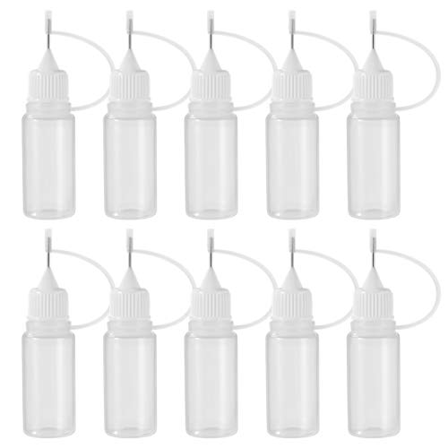 EXCEART 10 Pcs Needle Tip Glue Bottles 10ml Precision Refillable Squeeze Tip Applicator Empty Needle Plastic Bottle for DIY Craft