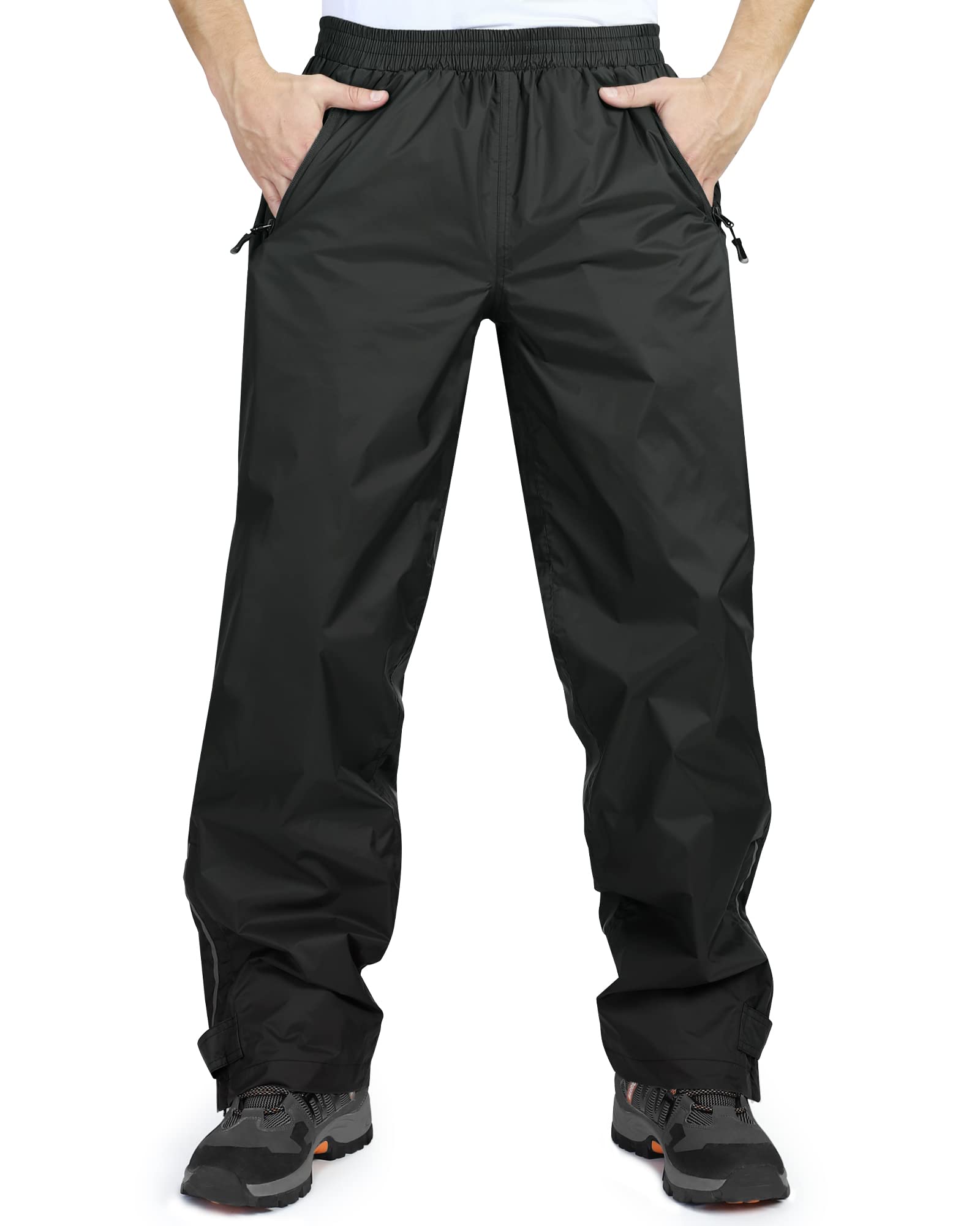 33,000ft Men's Rain Pants, Waterproof Rain Over Pants, Windproof Outdoor Pants for Hiking, Fishing Black