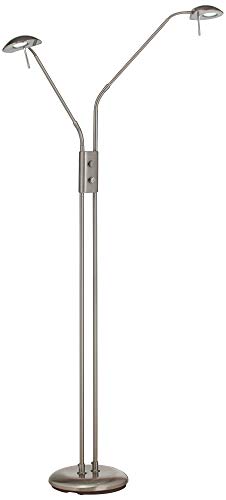 360 Lighting Casper Traditional Pharmacy Floor Lamp Standing LED 2-Light 63" Tall Brushed Nickel Silver Adjustable Arm Swivel Head Dimmer Switch for Living Room Reading House Bedroom Home